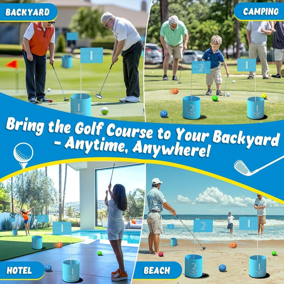 Holyton Backyard Golf Game with 9 Buckets, Yard Games for Adults ...
