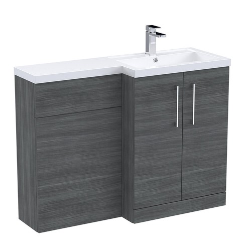 Bathroom 1100mm Woodgrain L-Shape Basin Vanity Unit Sink Anthracite ...