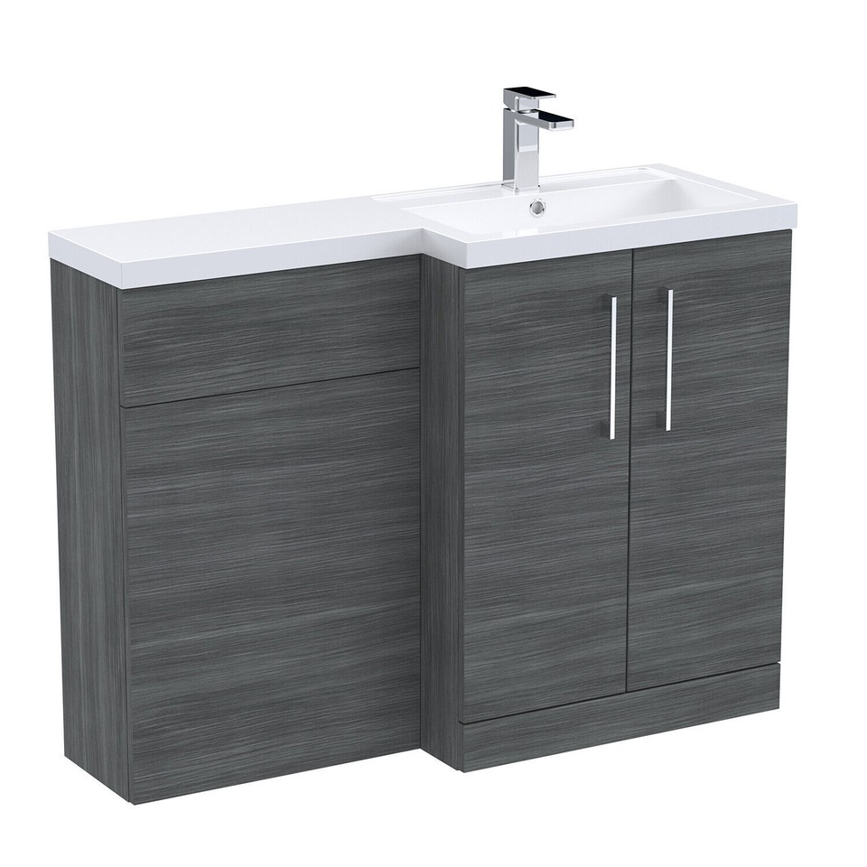 Bathroom 1100mm Woodgrain L-Shape Basin Vanity Unit Sink Anthracite ...