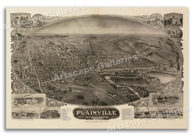 1907 Plainville Connecticut Vintage Old Panoramic City Map - 24x36 | eBay