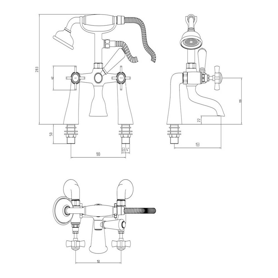 Traditional Bath Shower Mixer With 3 Way Round Rigid Riser Kit & Basin ...
