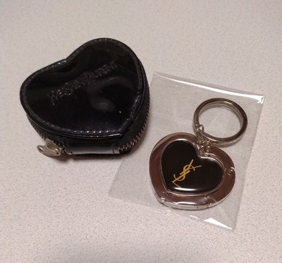 YSL Yves Saint Laurent Key Ring Logo Heart Bag holder /Coin case heart ...