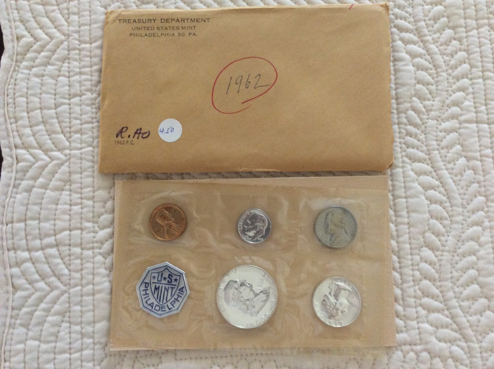 1962 Proof Set Silver Coins US Mint Lot Original Envelope COA (5 coins ...