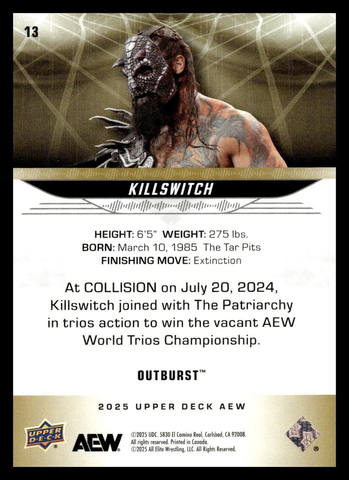2025 AEW Wrestling UD Outburst 13 Killswitch | eBay