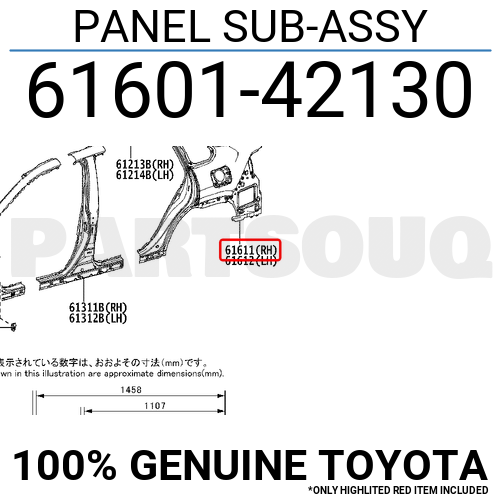 6160142130 Genuine Toyota PANEL SUB-ASSY 61601-42130 | eBay
