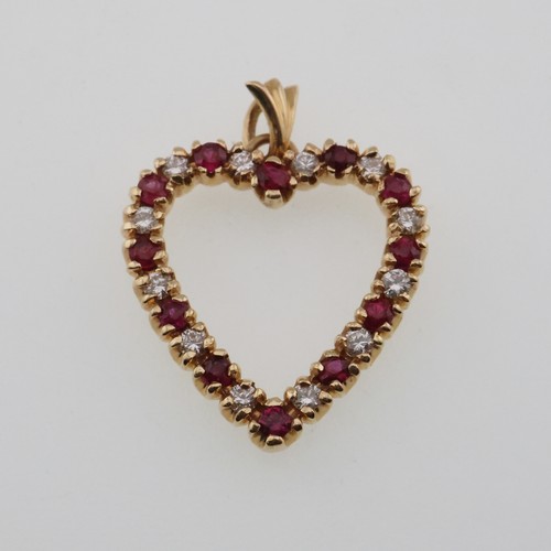 14k Yellow Gold Estate Ruby & Diamond Heart Shape Pendant | eBay