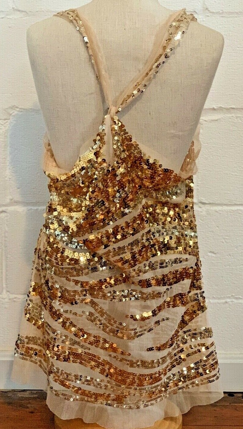 Wildcat Sheer Gold Sequin Razorback Mesh Tank Top - S… - Gem
