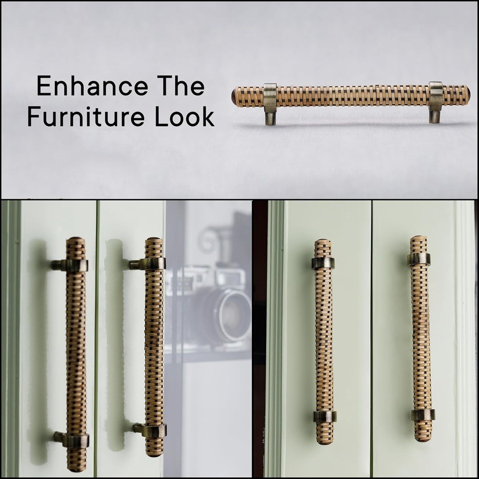 6 Pieces Adjustable Drawer Pulls Decorative Rattan Boho Wood Cabinet ...