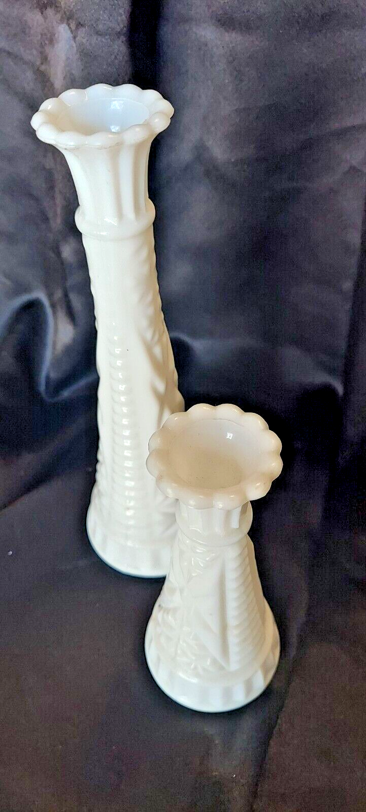 Vintage Anchor Hocking Look Milk Glass Stars and Bars 6" and 9" Bud ...