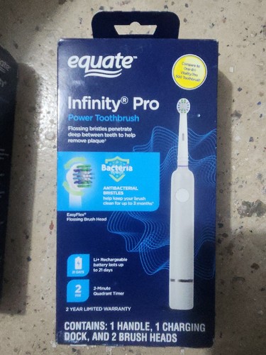 Equate Infinity Pro Rechargeable Toothbrush 1 Handle 2Brush Heads ...