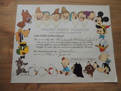VINTAGE WWII 1945 UNITED STATES TREASURY WAR FINANCE COMMITTEE DISNEY ...