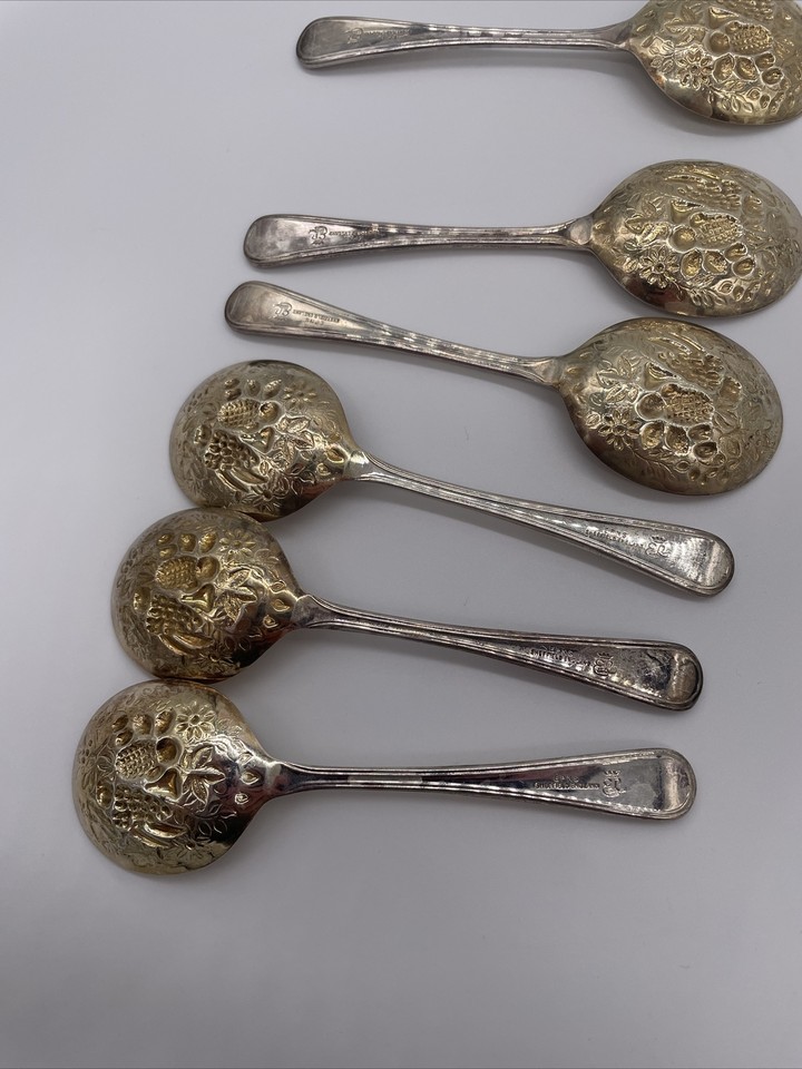 Set of 6 Sheffield England EPNS Round SERVING SPOON Kings Berry Pattern ...