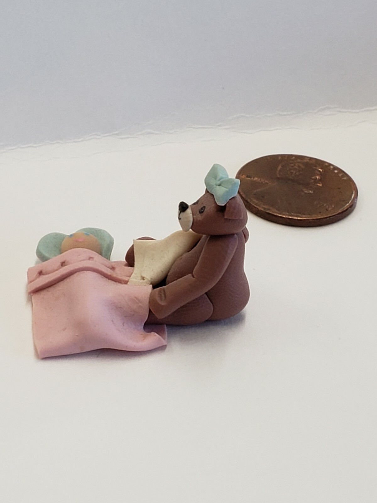 Vintage 80's Handcrafted Artisan Miniature Fimo teddy bear mom with ...