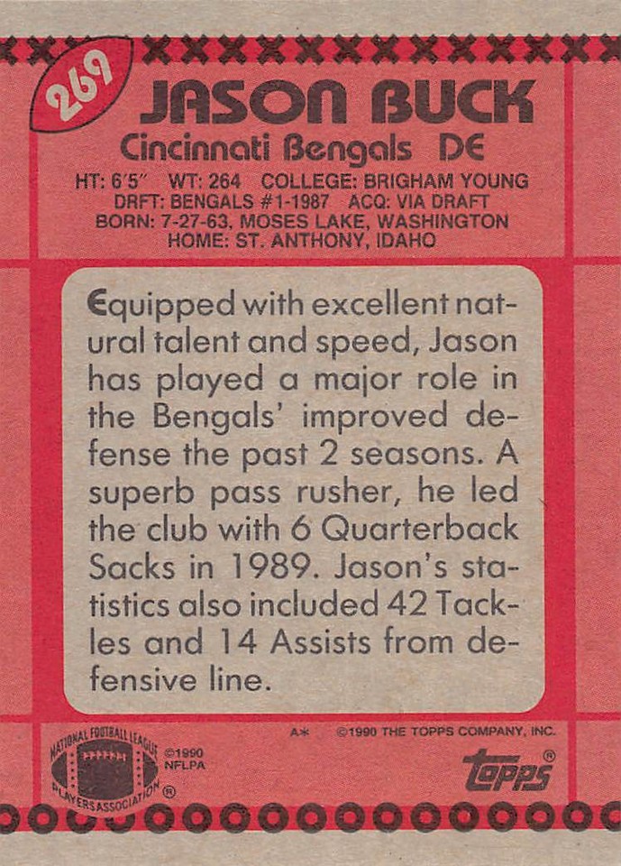 Jason Buck 1990 Topps 269 Cincinnati Bengals Football Card | eBay