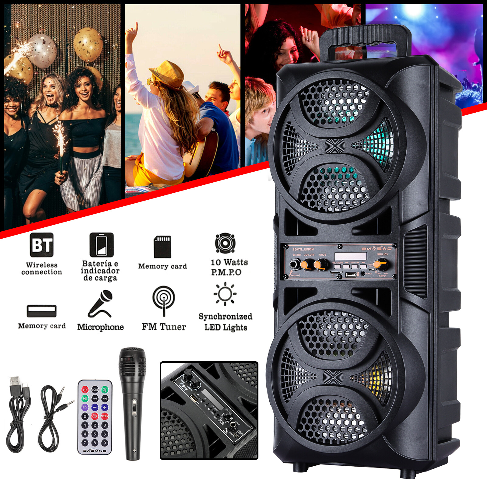 6000W Bluetooth Speaker Portable Sub Woofer Heavy Bass Party Sound ...