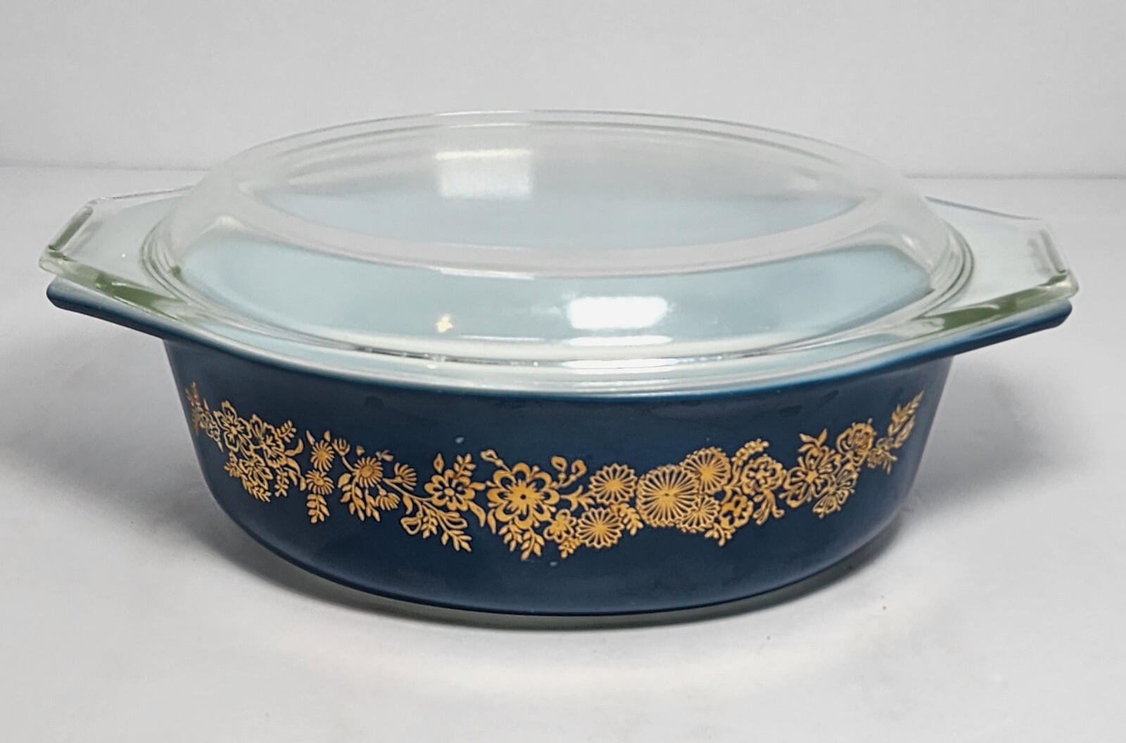 Vintage 1965 Promotional PYREX Golden Bouquet 1.5 qt. Oval Casserole w ...