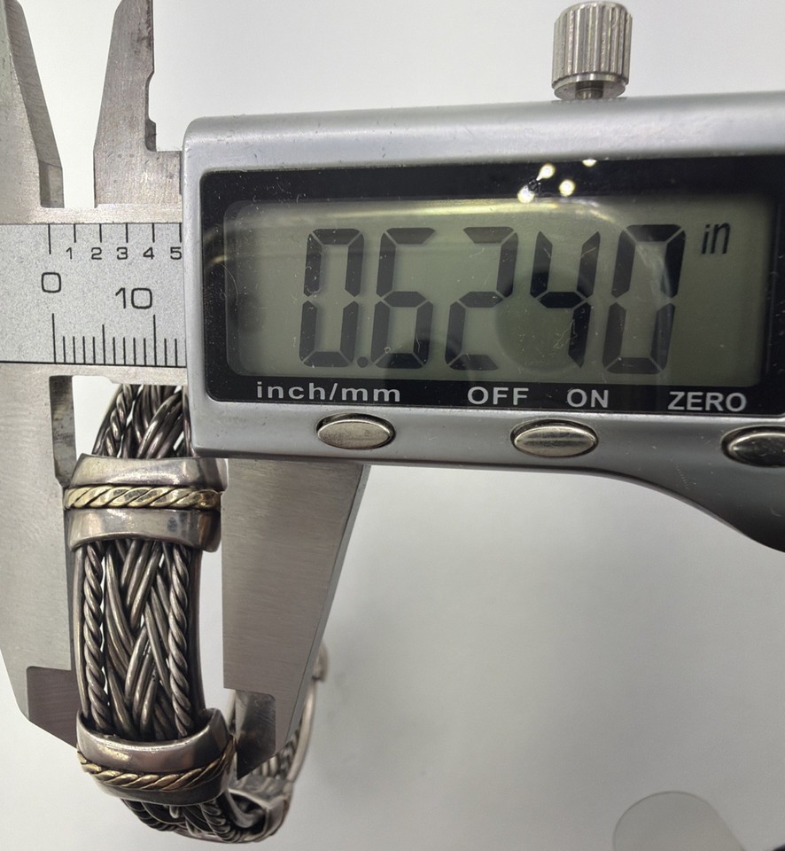 Ron Rizzo Sterling Silver & Gold Twisted Cable 6” Cuff Bracelet 37.35g ...