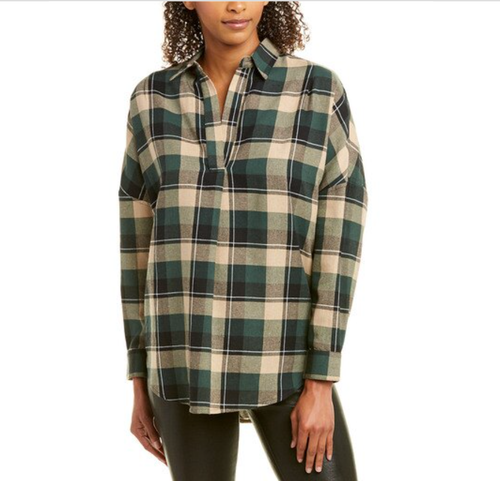 French Connection Women's Rhodes Flannel Pull Over Green/Black Plaid ...