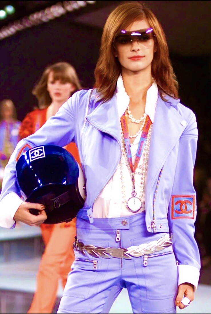 Chanel Vintage 2002 Paris H Blue Moto Biker Logo Jacket 38 Chanel Vintage 2002 Paris H Blue Moto Biker Logo Jacket 38