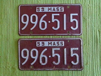 1959 Massachusetts License Plate MA Tag 996-515 Pair 59 Plates Mass | eBay