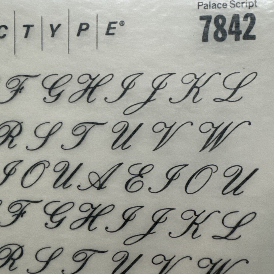 1 Sheet VTG Tactype Palace Script 7842 Letter Number Type Transfers | eBay