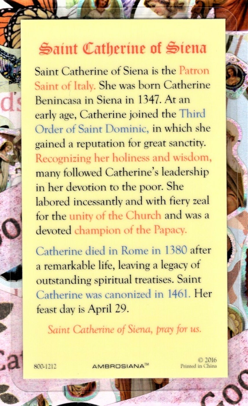 St Catherine of Siena + Biography- Laminated Holy Card 800-1212 | eBay