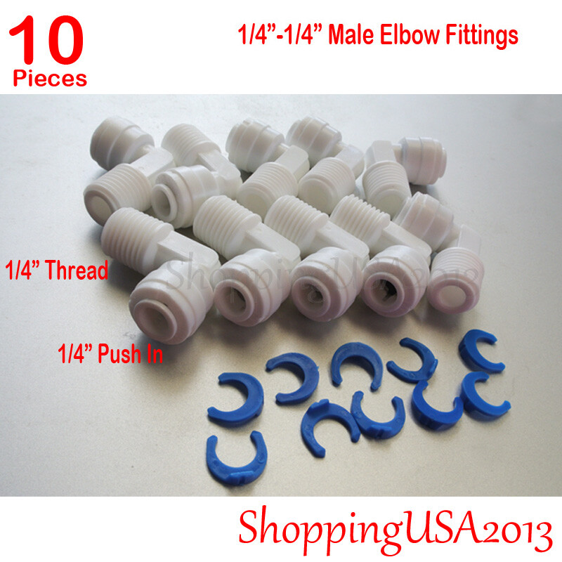 10 X 1/4"-1/4" Male Elbow Fittings Quick Connect Thread Push In 90 ...