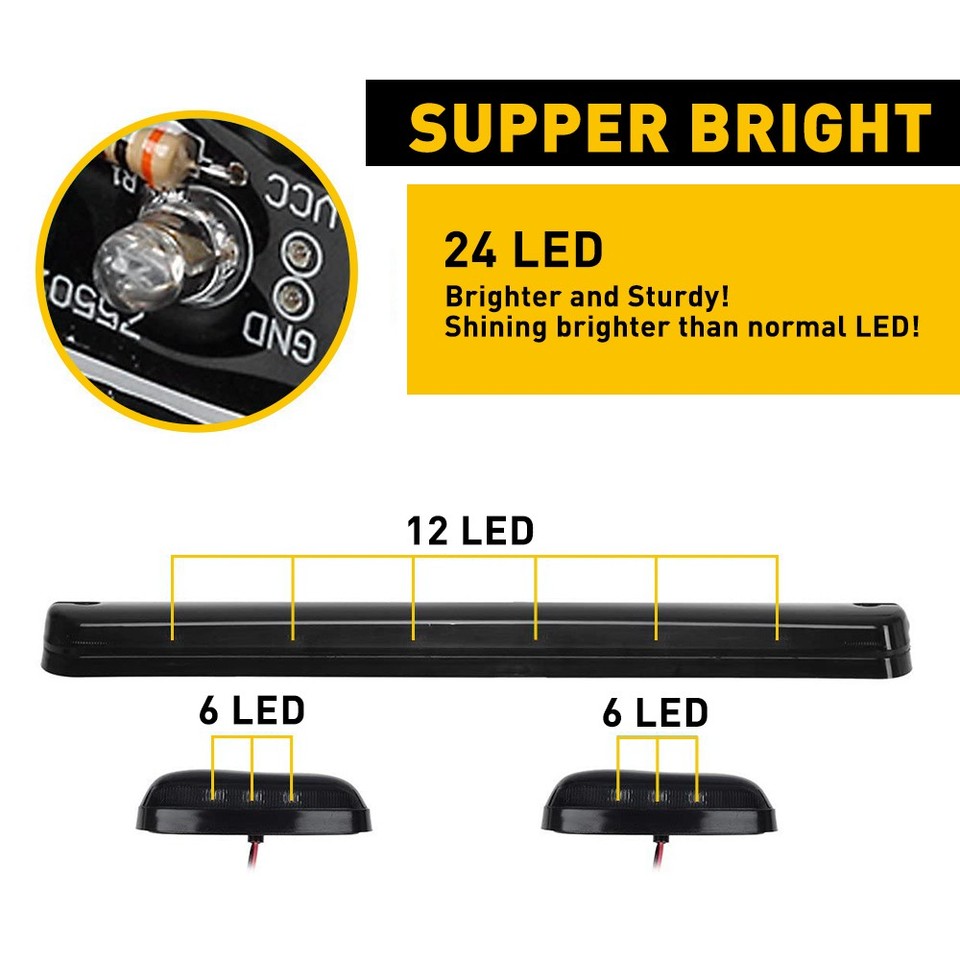White Full LED Roof Cab Marker Light Smoke Fits Silverado Chevy Sierra ...
