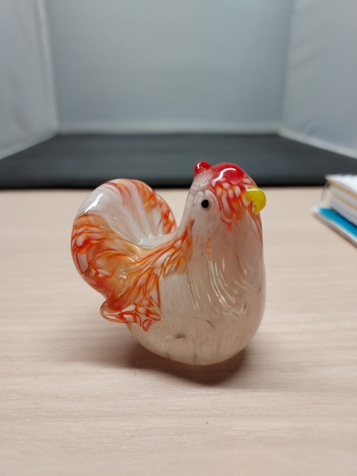 Small Art Glass Chicken Red Orange Speckled Paperweight Figurine | eBay