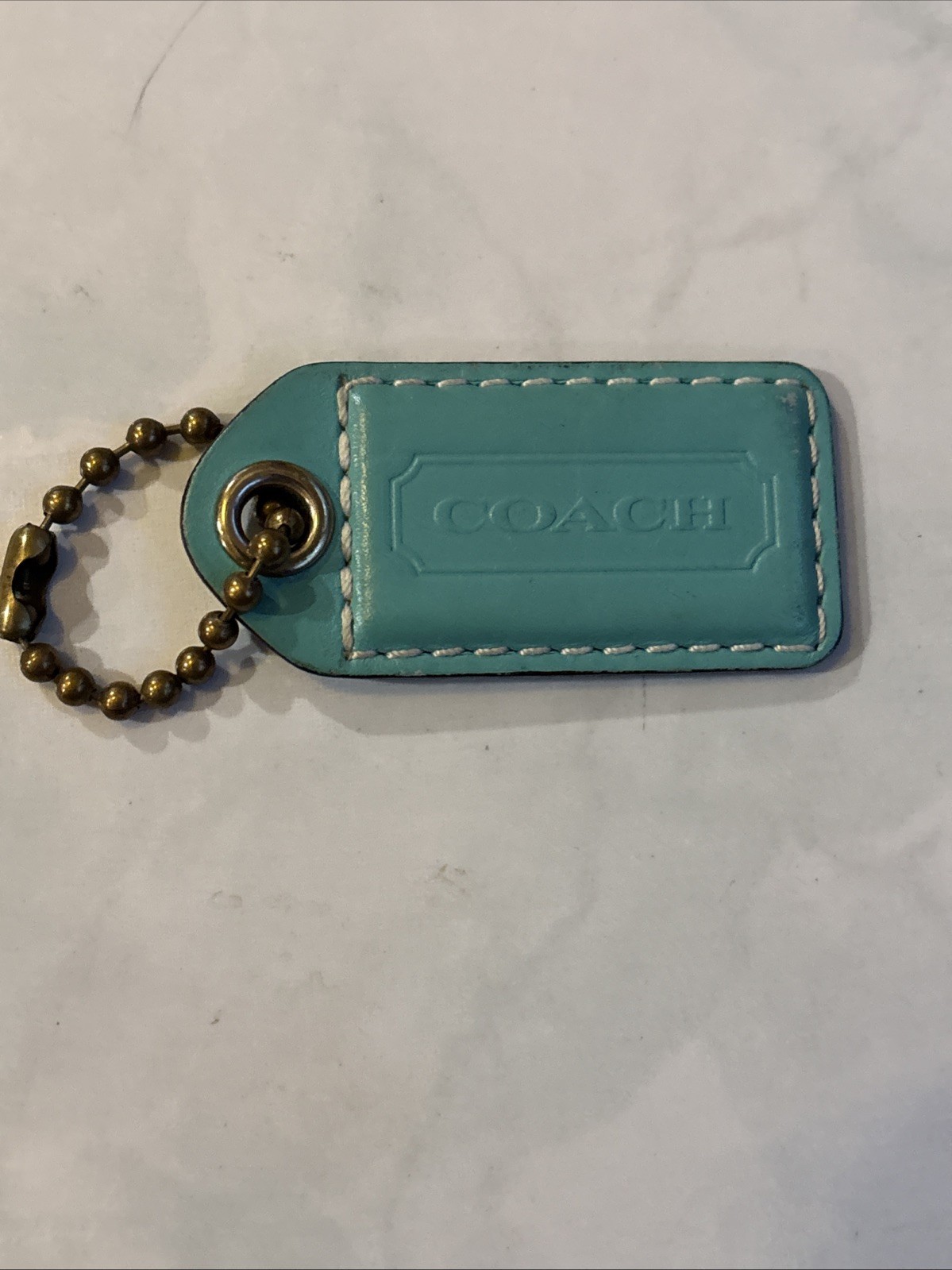 Coach Hang Tag Turquoise Leather Silver Chain 1 3/4 " x 3/4 " ID C-58 ...