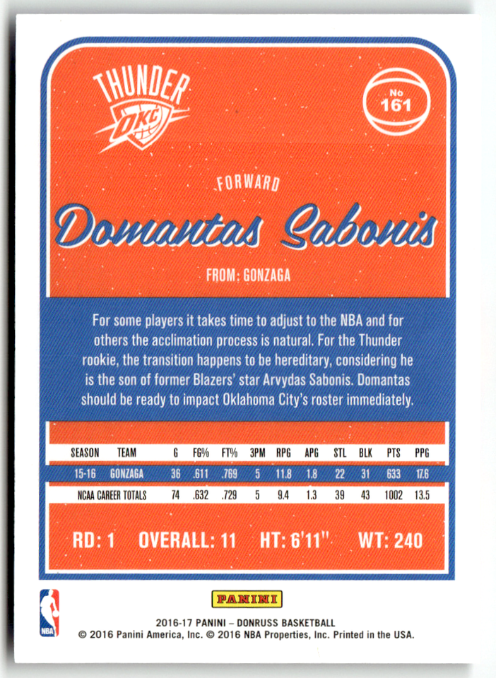 2016-17 Donruss NBA No. 161 Domantas Sabonis Rookie Purple 174/199 | eBay