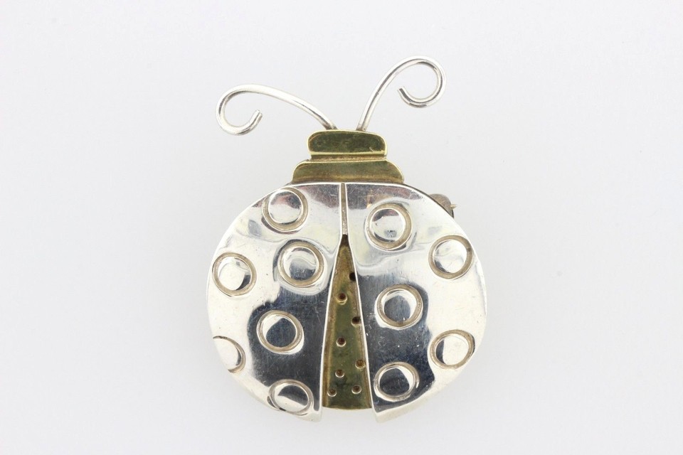Far Fetched Sterling Silver 925 Brass Textured Lady Bug Insect Brooch ...