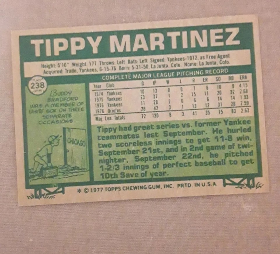1977 Topps Tippy Martinez baseball card #238. Baltimore Orioles. | eBay