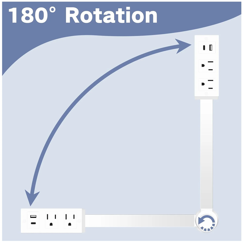 Electric Outlet Extender,Extendable Rotating,USB-A, USB-C, and 2 Ac ...