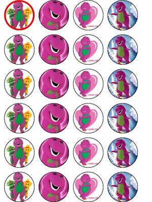 24 X PRE CUT BARNEY MIXED BIRTHDAY WAFER PAPER CUP CAKE TOPPERS | eBay