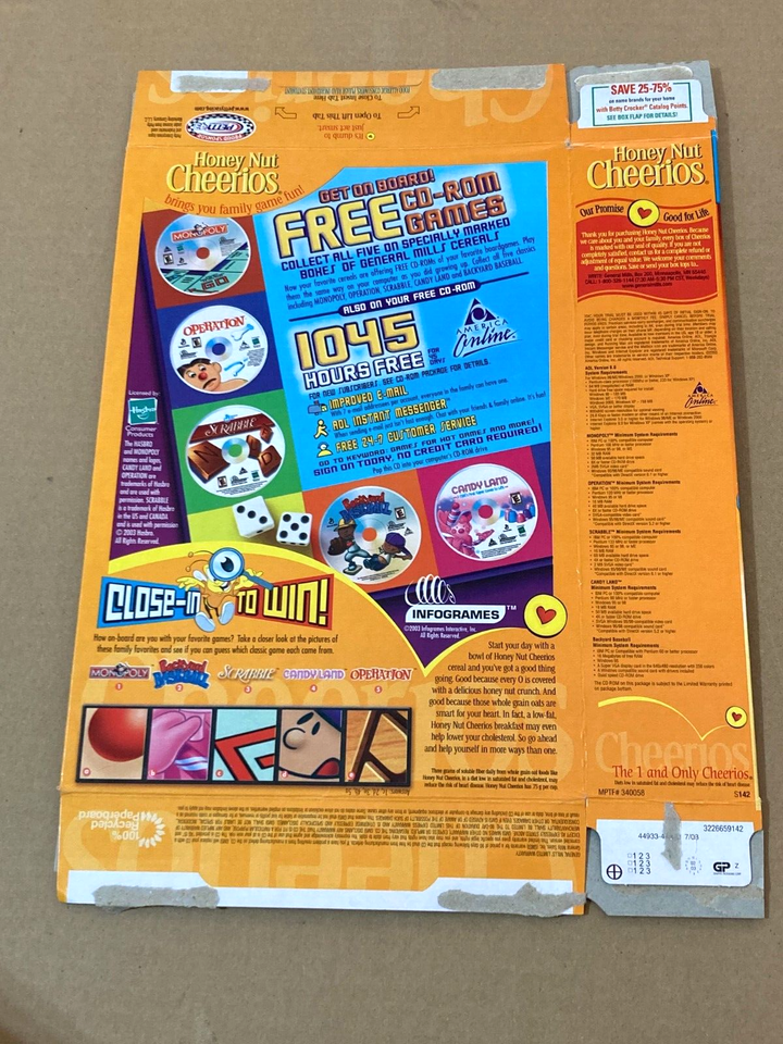 2004 Empty Honey Nut Cheerios CD Rom Game 14OZ Cereal Box-FREE SHIP | eBay