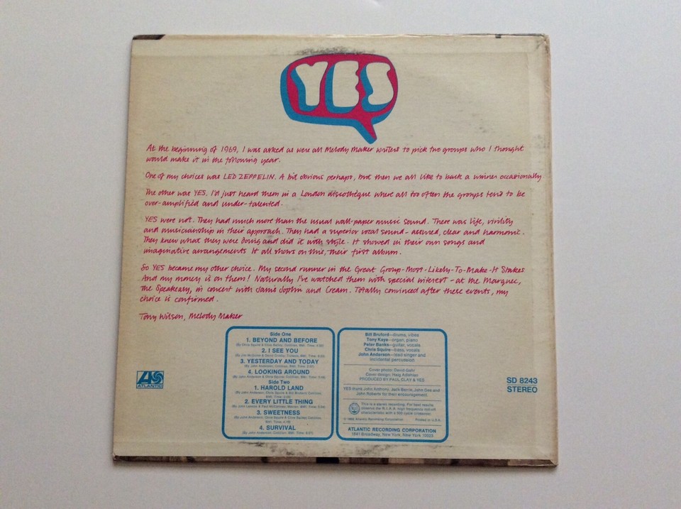 Yes signed lp Yes signed by Tony Kaye Jon Anderson Chris Squire Steve ...