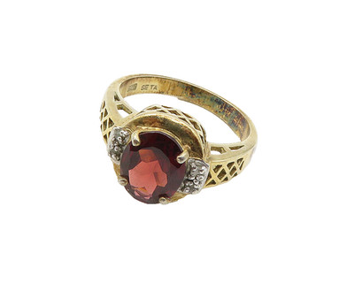 SETA 925 Silver Vintage Garnet & Genuine Diamonds Band Ring Sz 9 ...