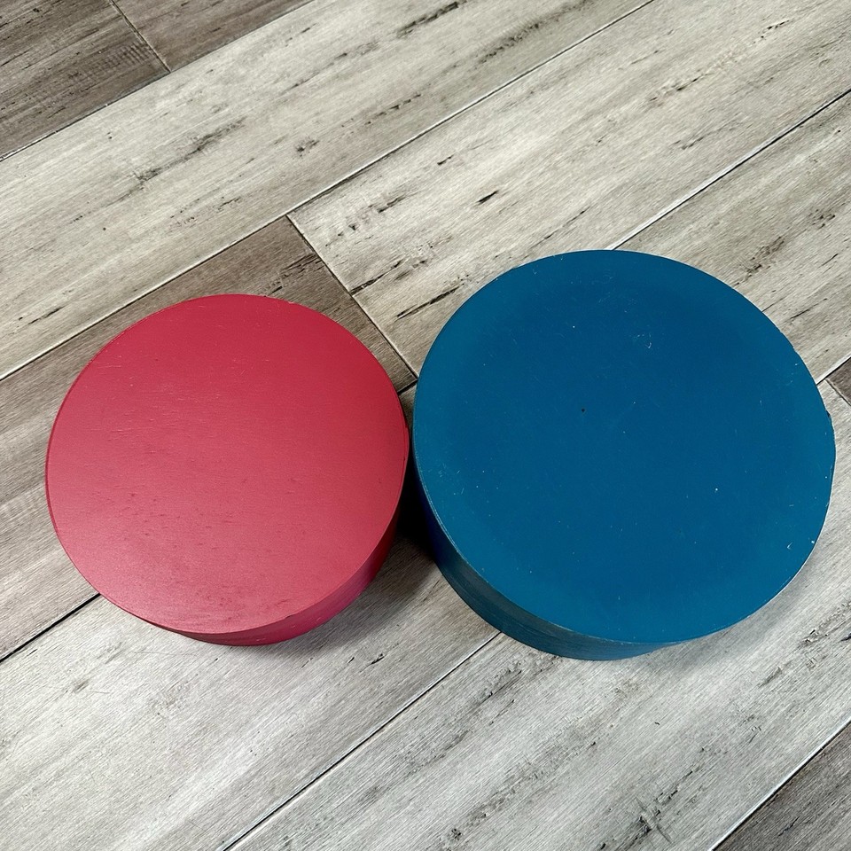 2 Shaker Style Round Wooden Painted Lidded Stacking Nesting Boxes 6 ...