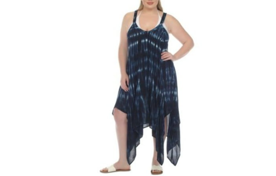 Raviya Women's Plus Size Tie-Dyed Cover Up Blue Dress Swim Ripple 3X ...