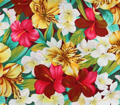 2 Yards VTG ALEXANDER HENRY COLLECTION Hibiscus Tropical Floral Cotton ...