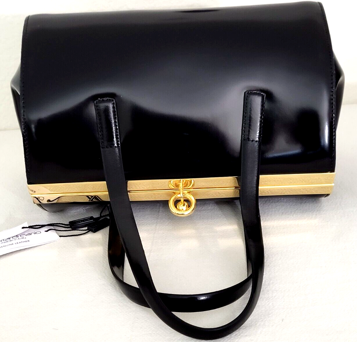 🌞ALBERTA DI CANIO STECCA ITALIAN DESIGNER BLACK CALF LEATHER SATCHEL ...