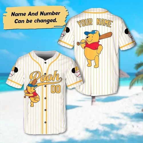 Personalized Winnie The Pooh Baseball Jersey, Custom Pooh Bear Jersey ...