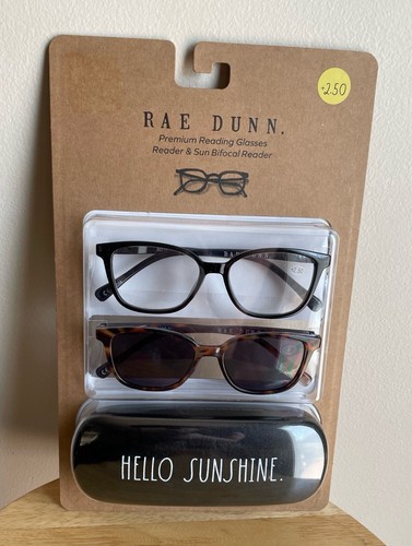 NEW Rae Dunn Reading Glasses & Sun Bifocal Reader w/ Case “Hello ...