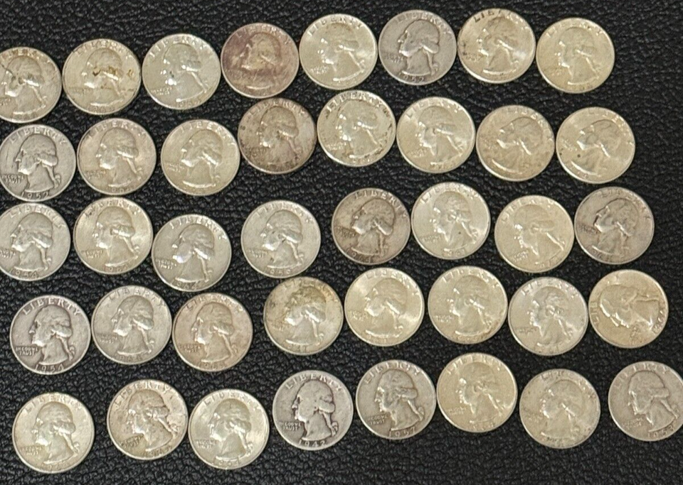 Washington Quarters $10 Face Value 90% Silver Roll 40 Coin Bulk Lot ...