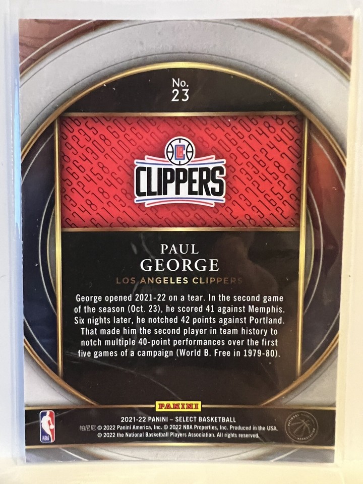 2021-22 Select Paul George Numbers #23 Los Angeles Clippers | eBay