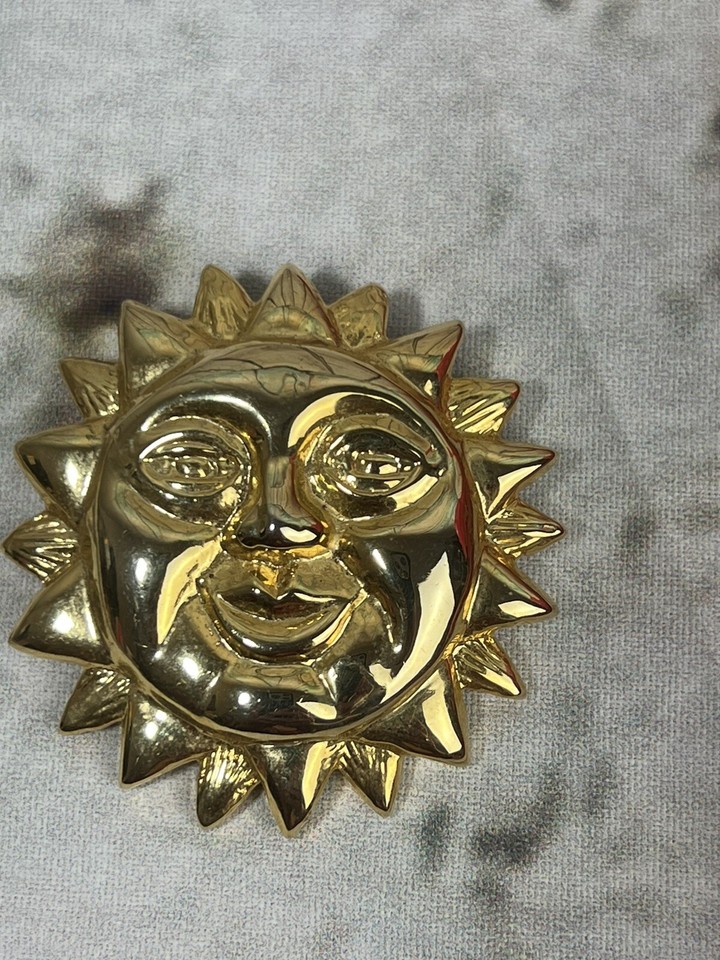 Sun Face Happy Gold Tone Vintage Brooch Pin Collectible | eBay
