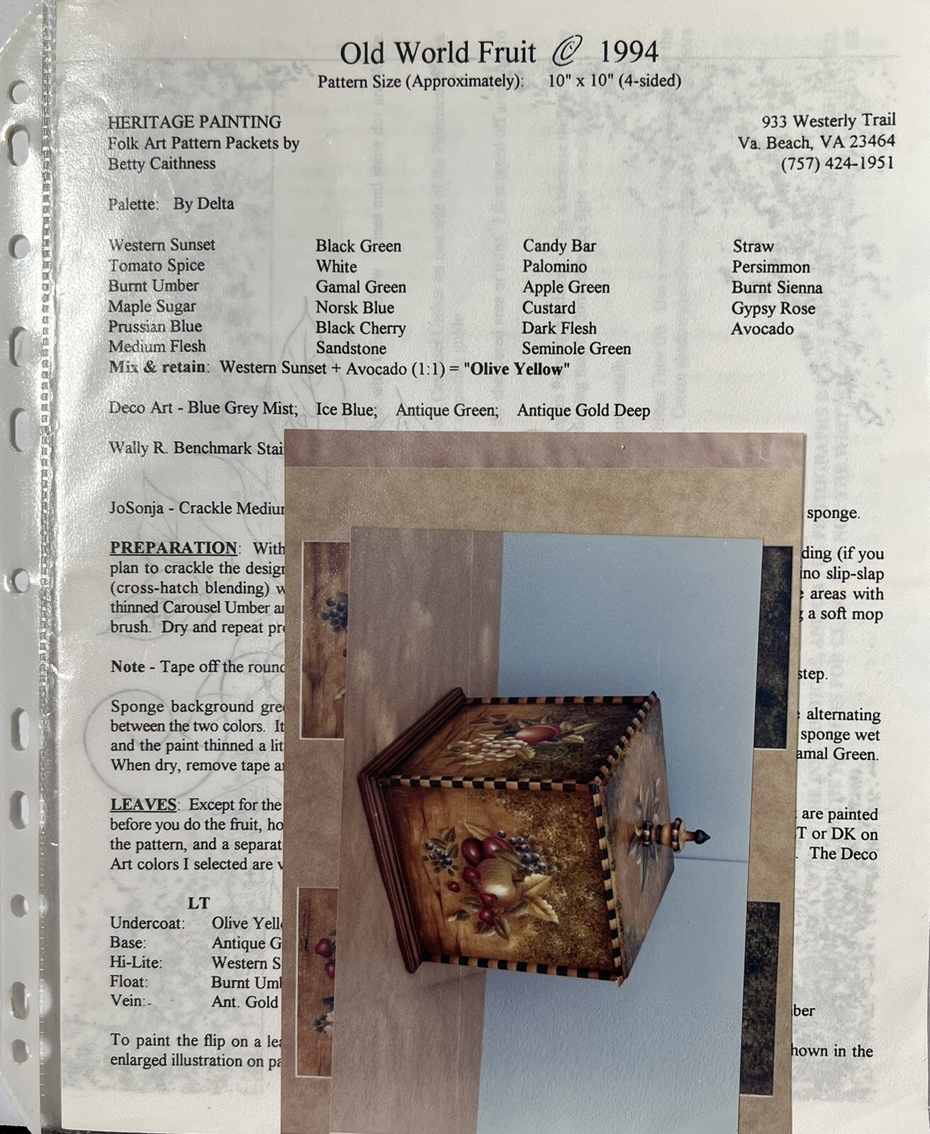 DIY Arts & Crafts Tole Painting Pattern Old World Fruit 1994 Betty ...