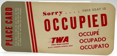 Vintage Trans World Airlines (TWA) Seat Occupied Card Retain Ocupado ...