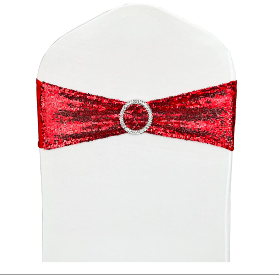 42pcs Sequin Chair Buckle Sashes Stretch Bands Decoration Red for 13-19 ...